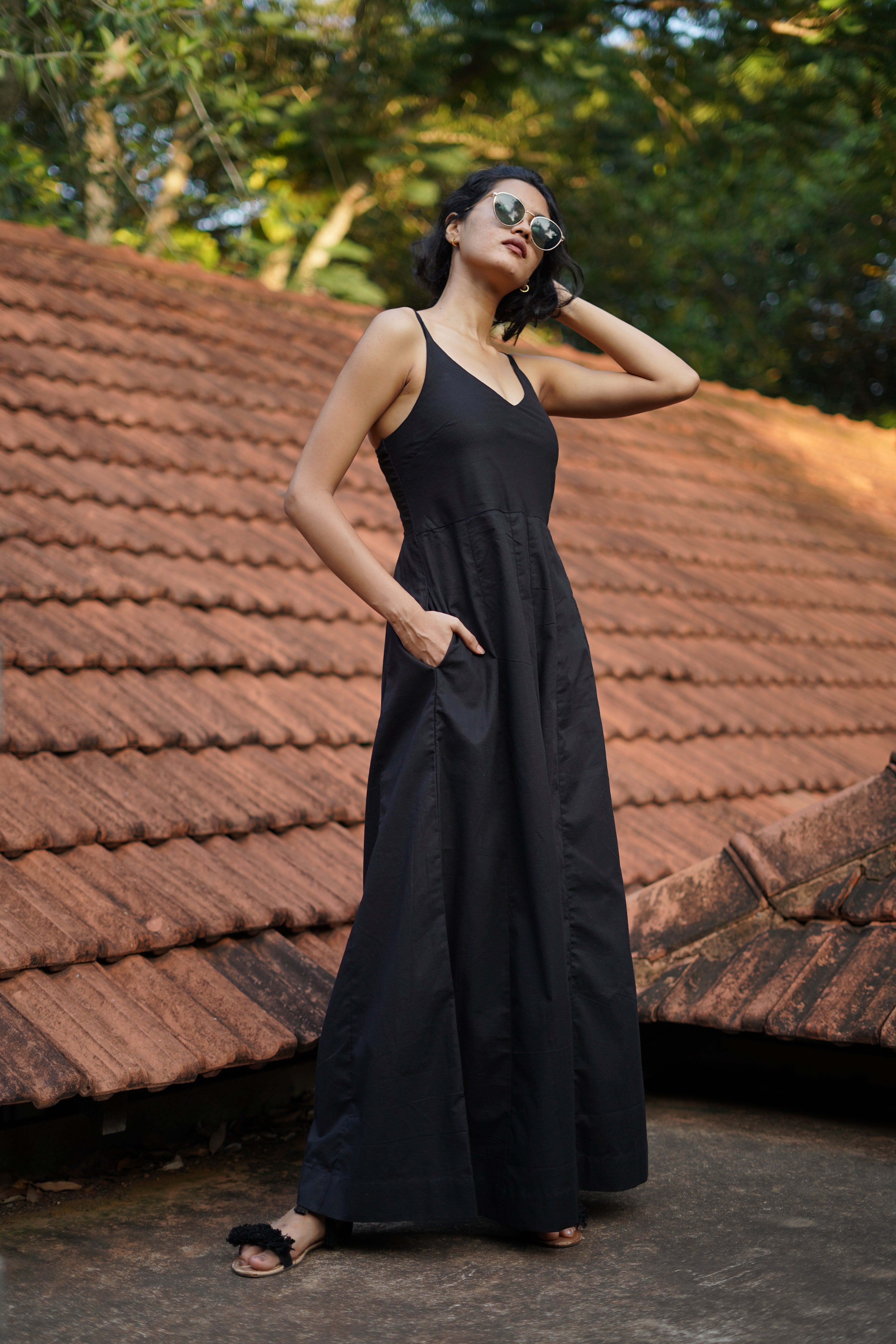 Set of 2- Black Linen wide leg Jumpsuit with Printed flowy overlay ...