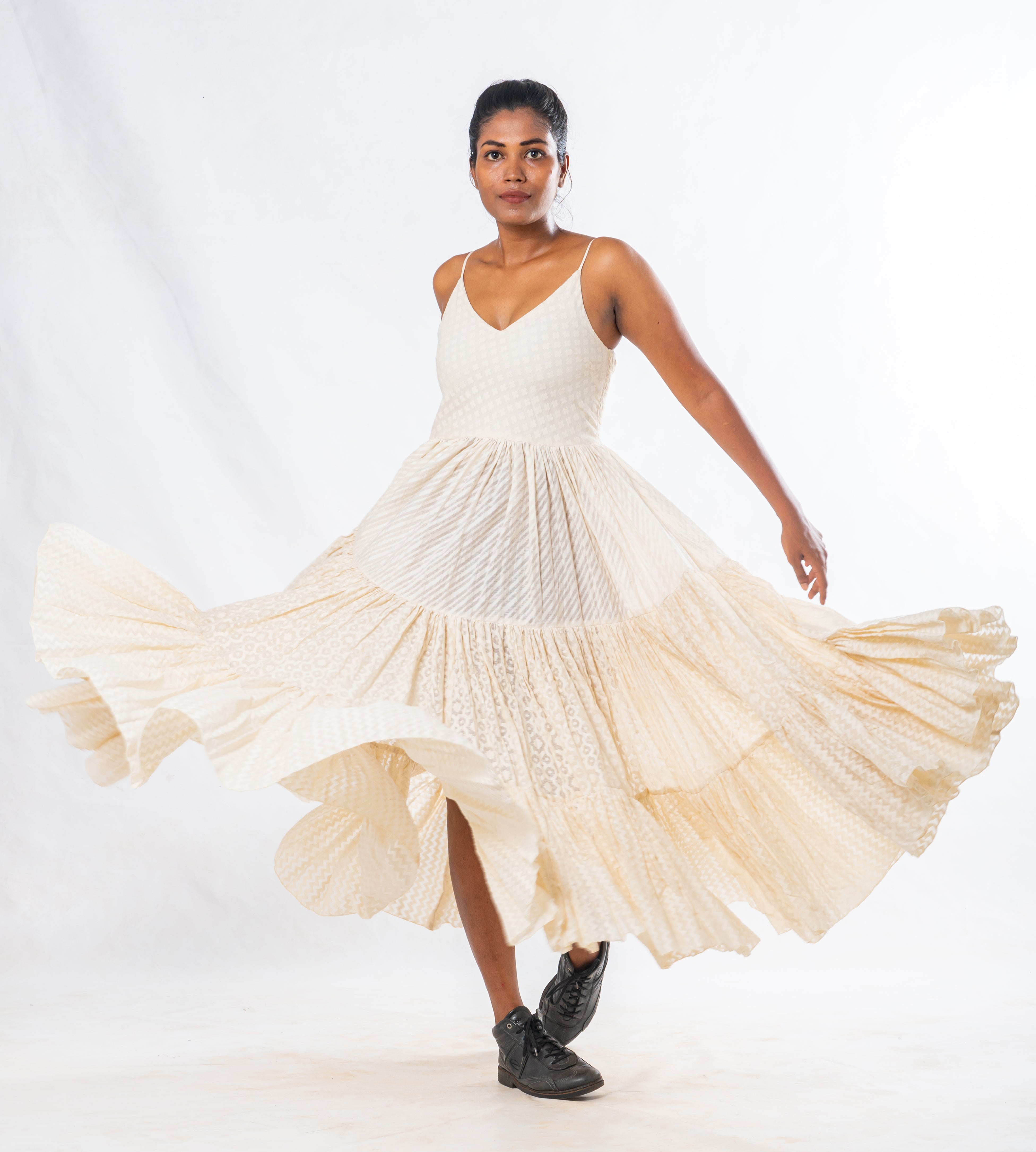 Off White Silk Cutwork Flared Maxi Dress – Upasana Design Studio