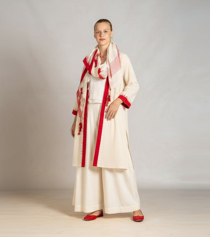 Set of 4: White and Red Temple border Jacket, Top & Scarf – Upasana ...