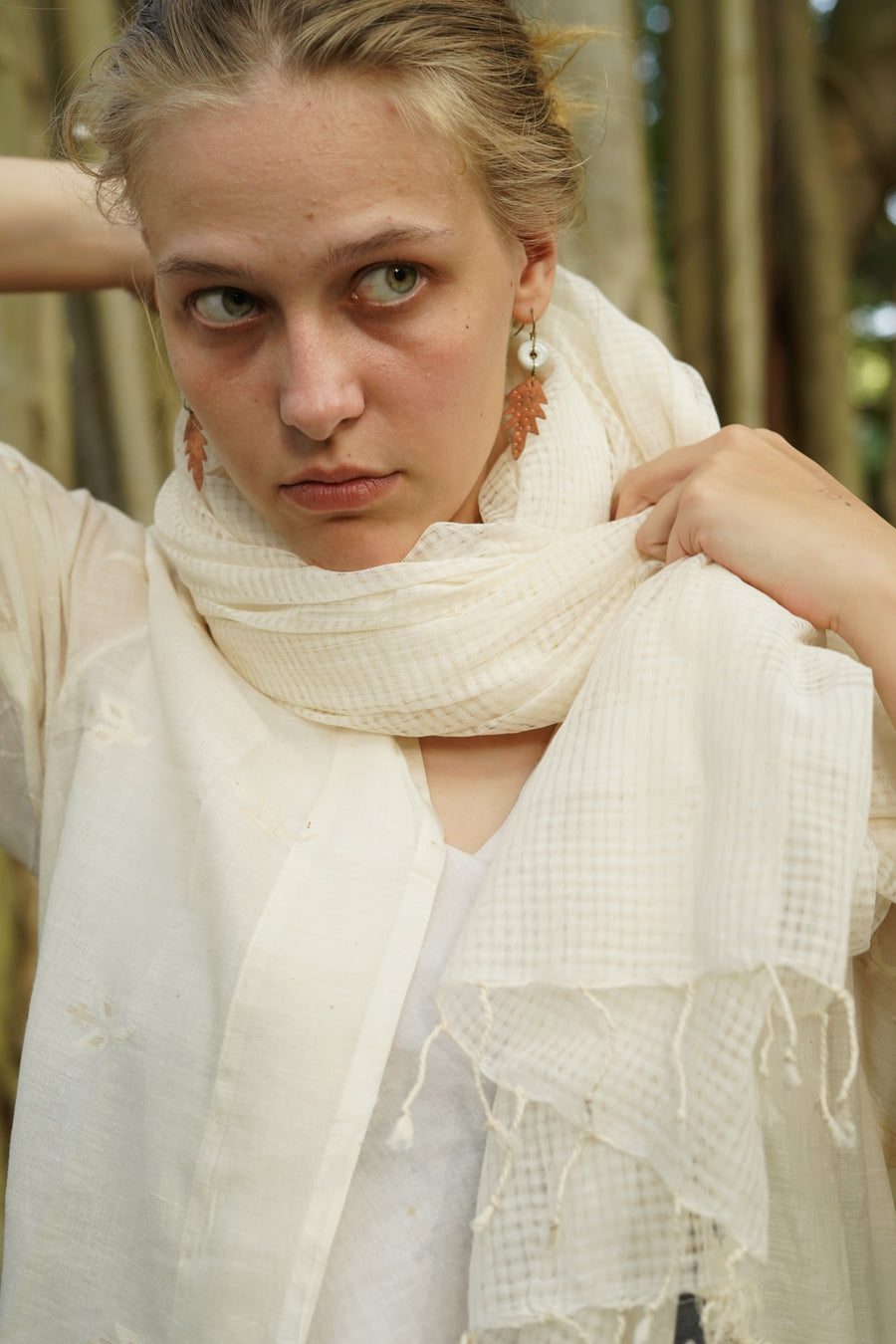 Set of 4: Off white Jamdani Jacket, Top, Pants & Scarf – Upasana Design ...