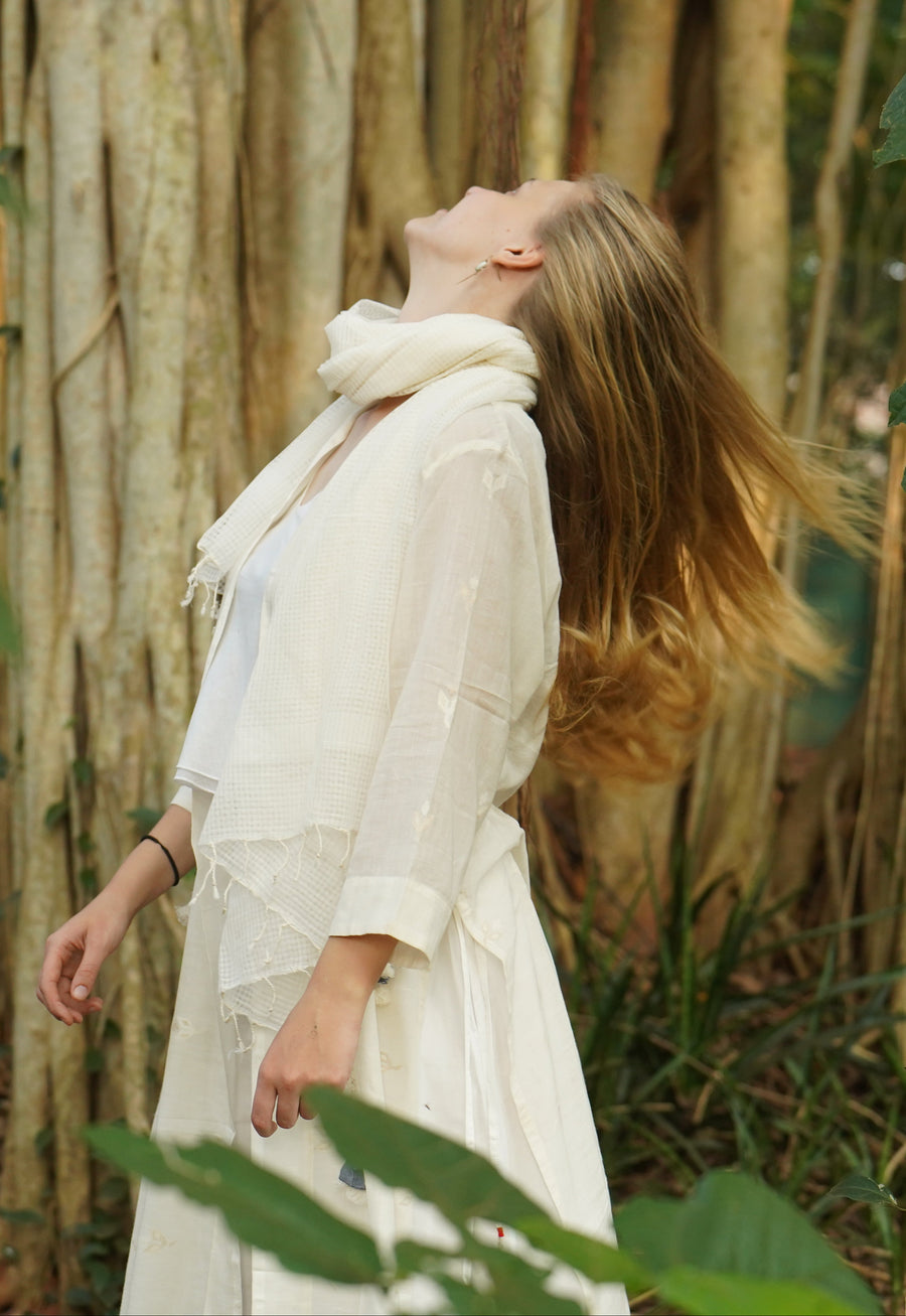 Set of 4: Off white Jamdani Jacket, Top, Pants & Scarf – Upasana Design ...