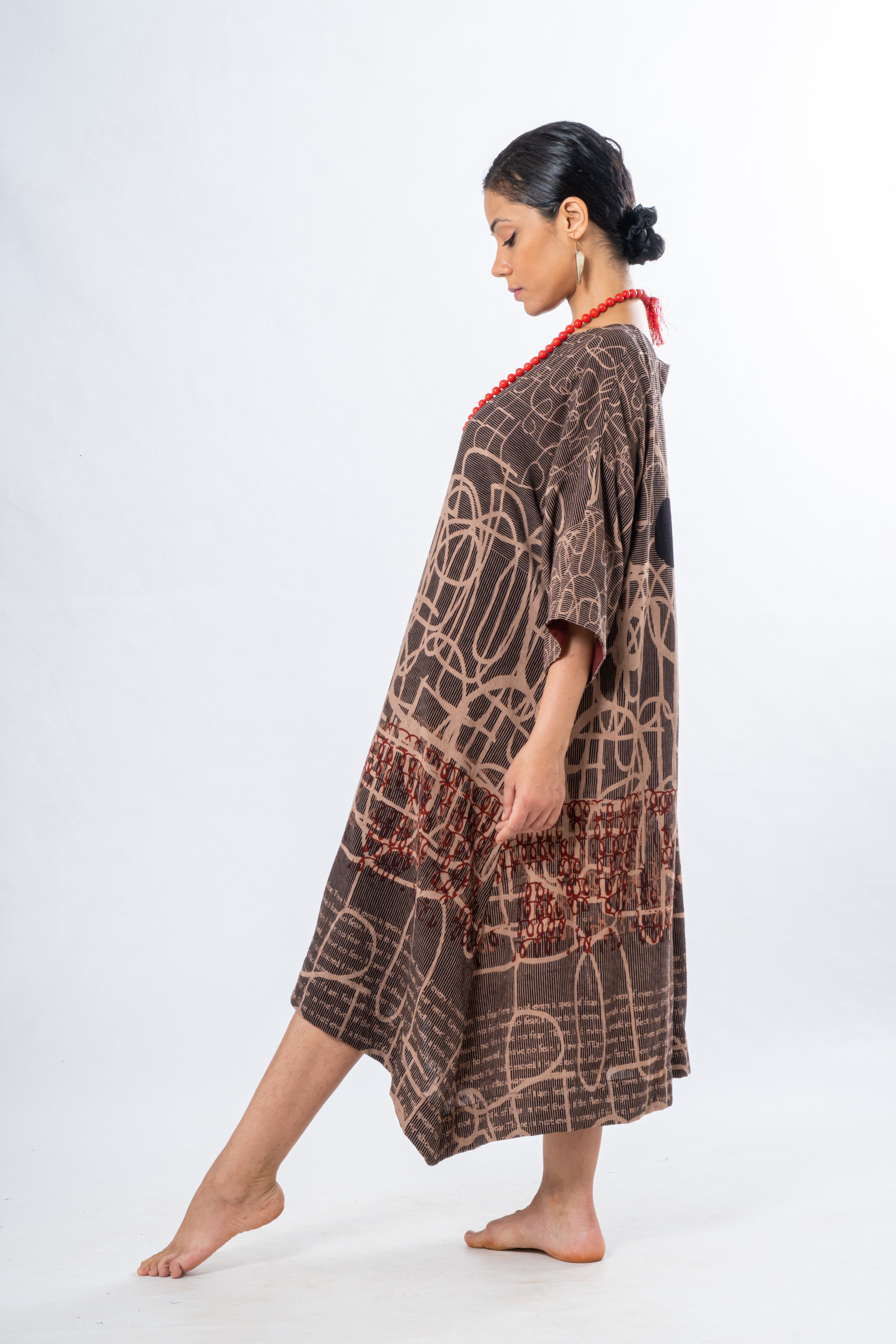 Brown Khadi Hand Block Printed Dress – Upasana Design Studio