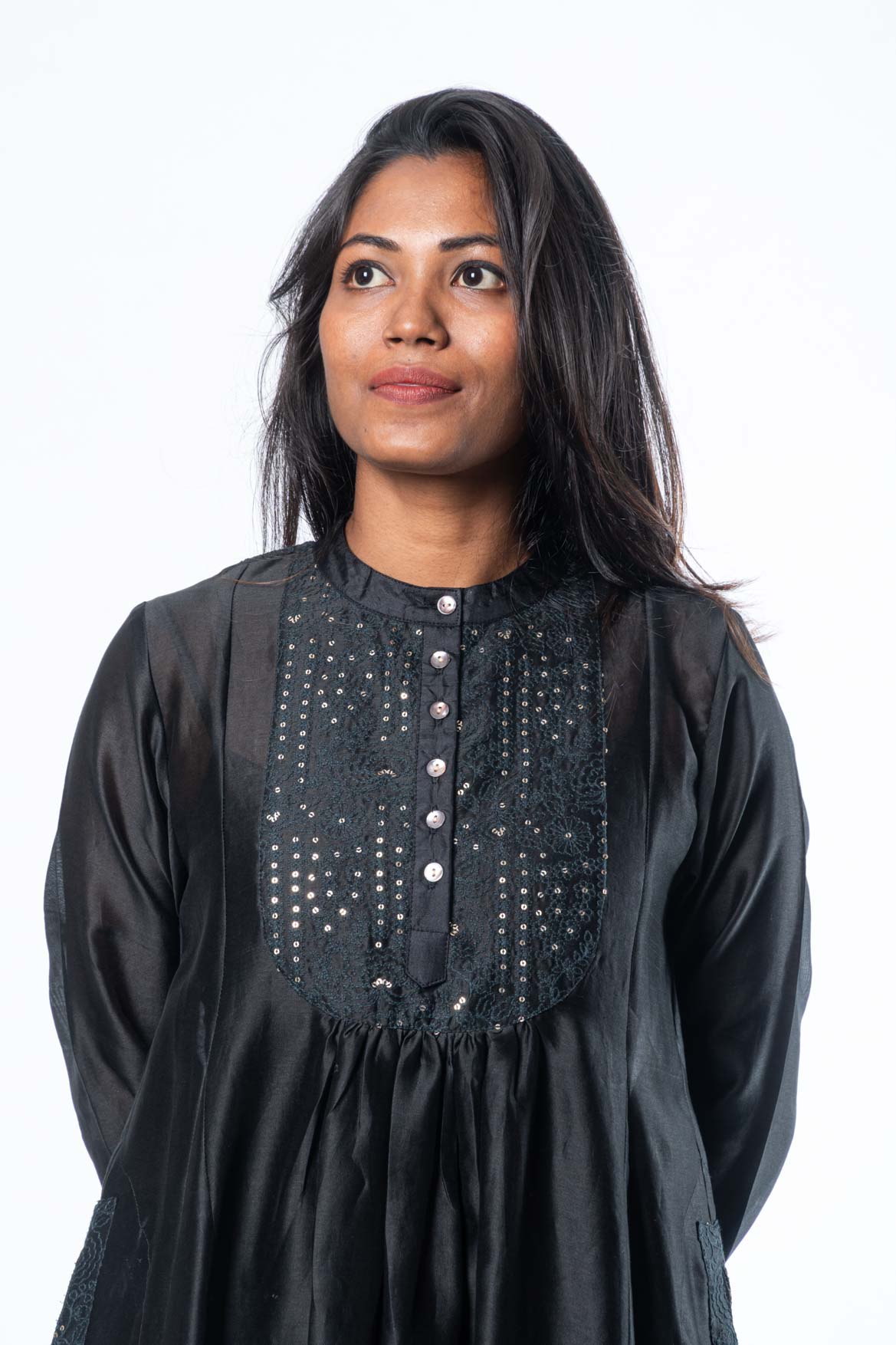 SANDHYA - Black Chanderi Silk Kurta set – Upasana Design Studio