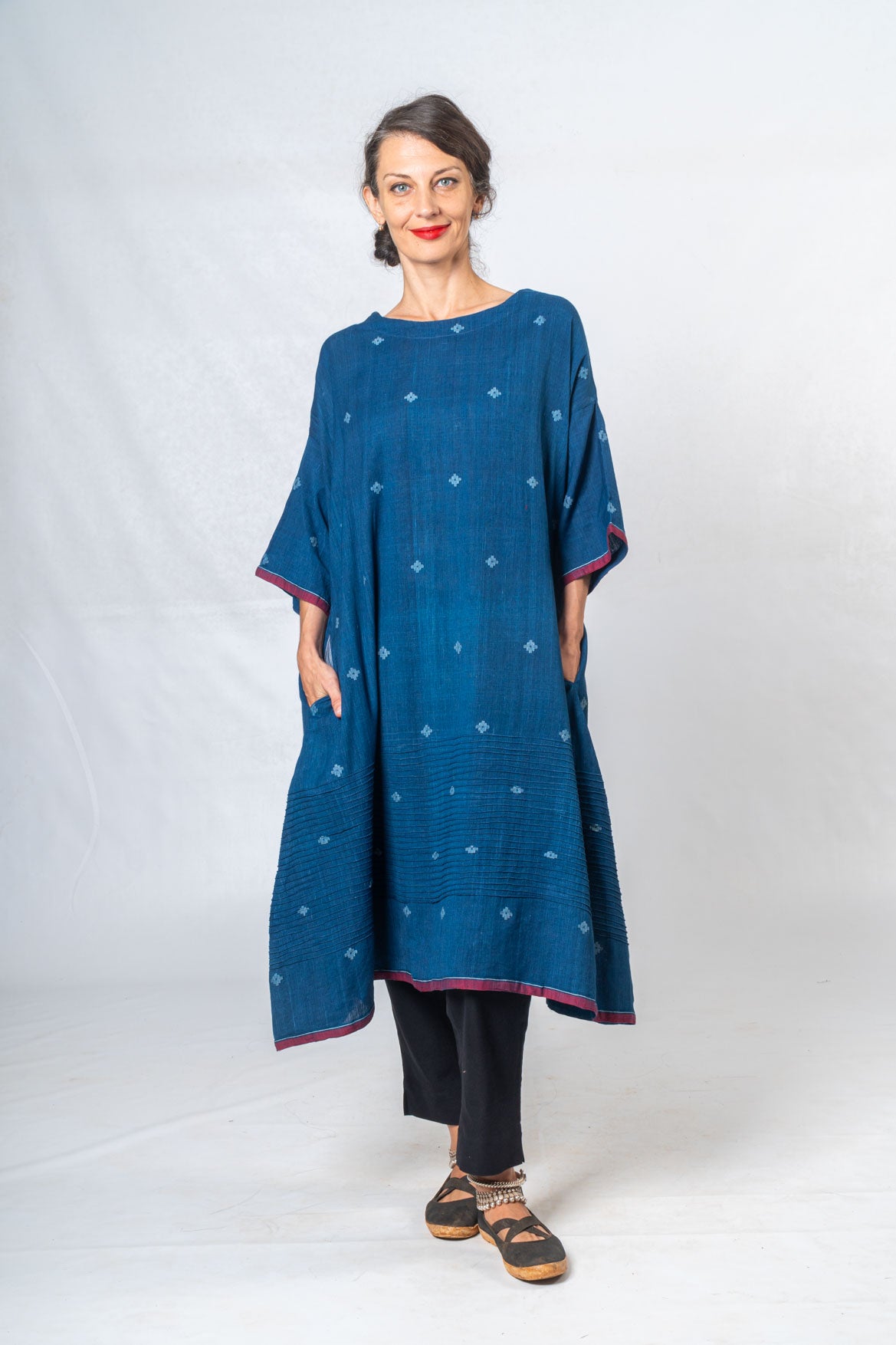Karl - Indigo Khadi Jamdani Dress – Upasana Design Studio